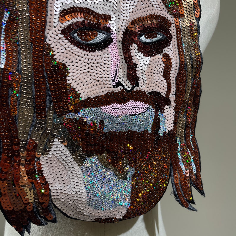 Shimmering Sequined Jesus Head Sew on Patch - Ideal for DIY Clothing ...