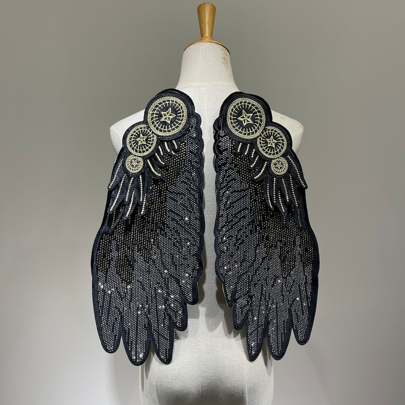 Large Angel Wings Gold Thread Star Embroidered Stick Drill Sew - Etsy