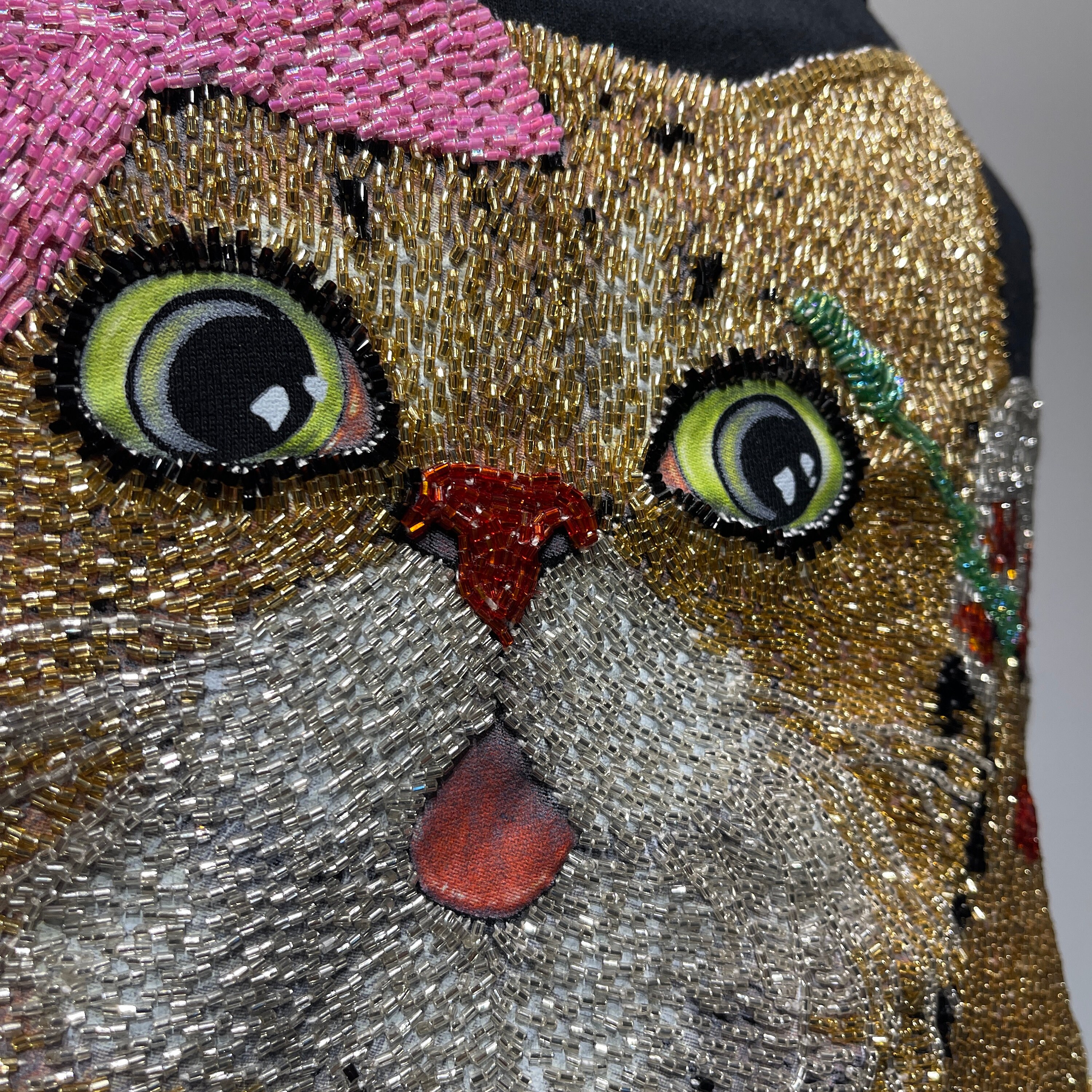 Extra Large Beaded Cat Patch | Handcrafted Embroidered Cat With Pink ...