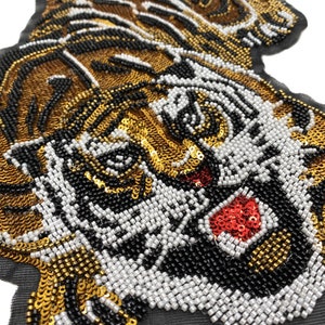 Gold Sequins Beaded Tiger Applique Handmade Sew on Patches for Vintage ...