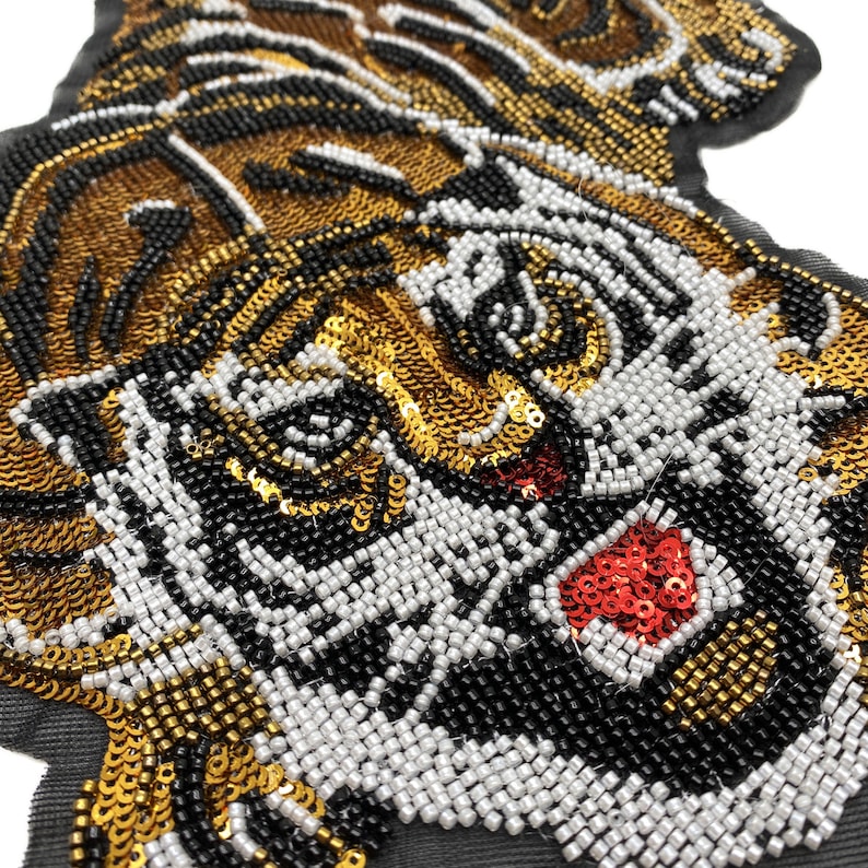 Gold Sequins Beaded Tiger Applique Handmade Sew on Patches for - Etsy