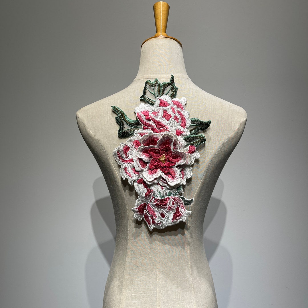 3D Embroidered Peony Flower Patch - Vintage-inspired Patch for Jackets ...