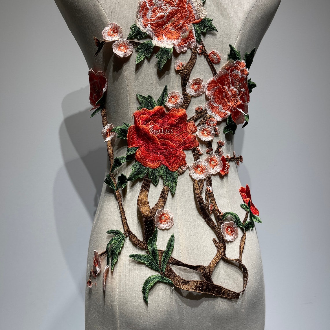 Vintage Oversized Embroidered Plum Blossom Patch With Red Flower ...