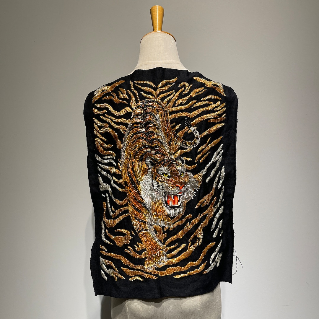 Extra Large Beaded Tiger Patch - Gold Silver Handcrafted Beads ...
