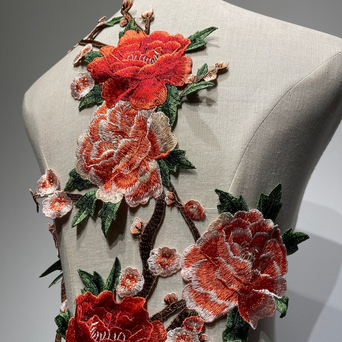 Vintage Oversized Embroidered Plum Blossom Patch With Red Flower ...