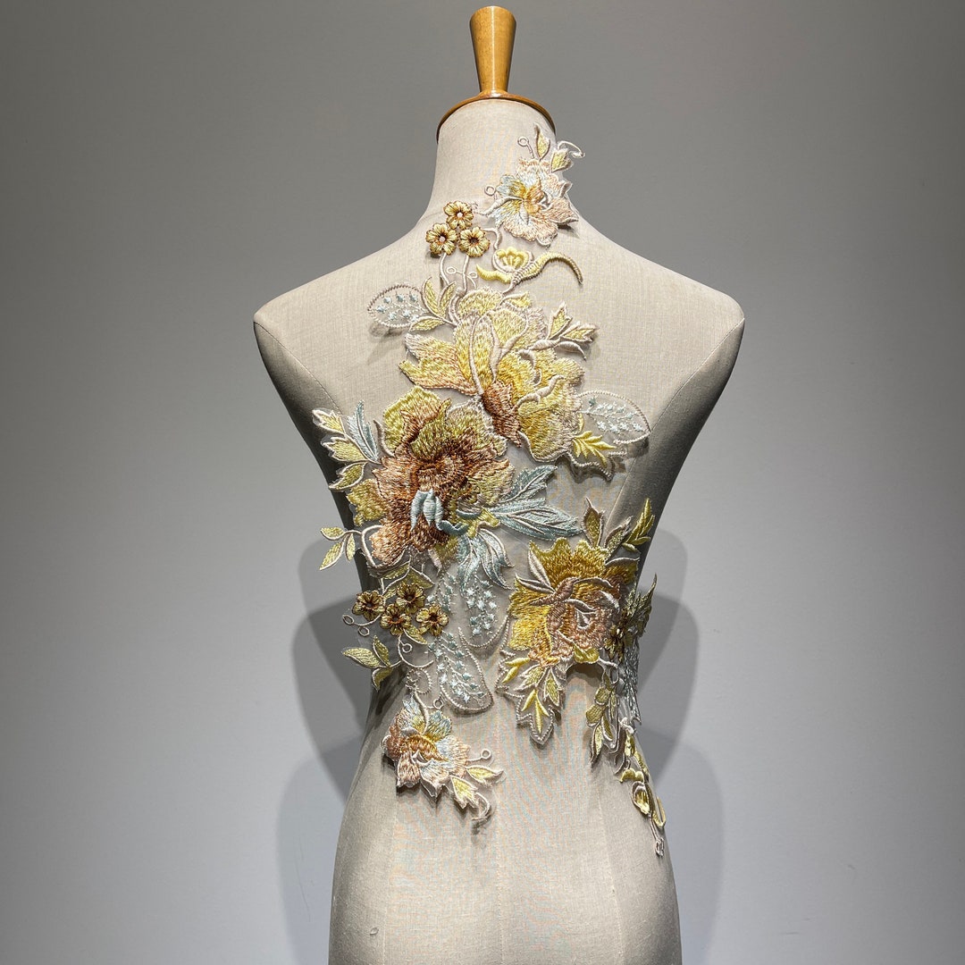 Large Embroidered Yellow Flower Patch - Vintage Style Floral Appliqué ...