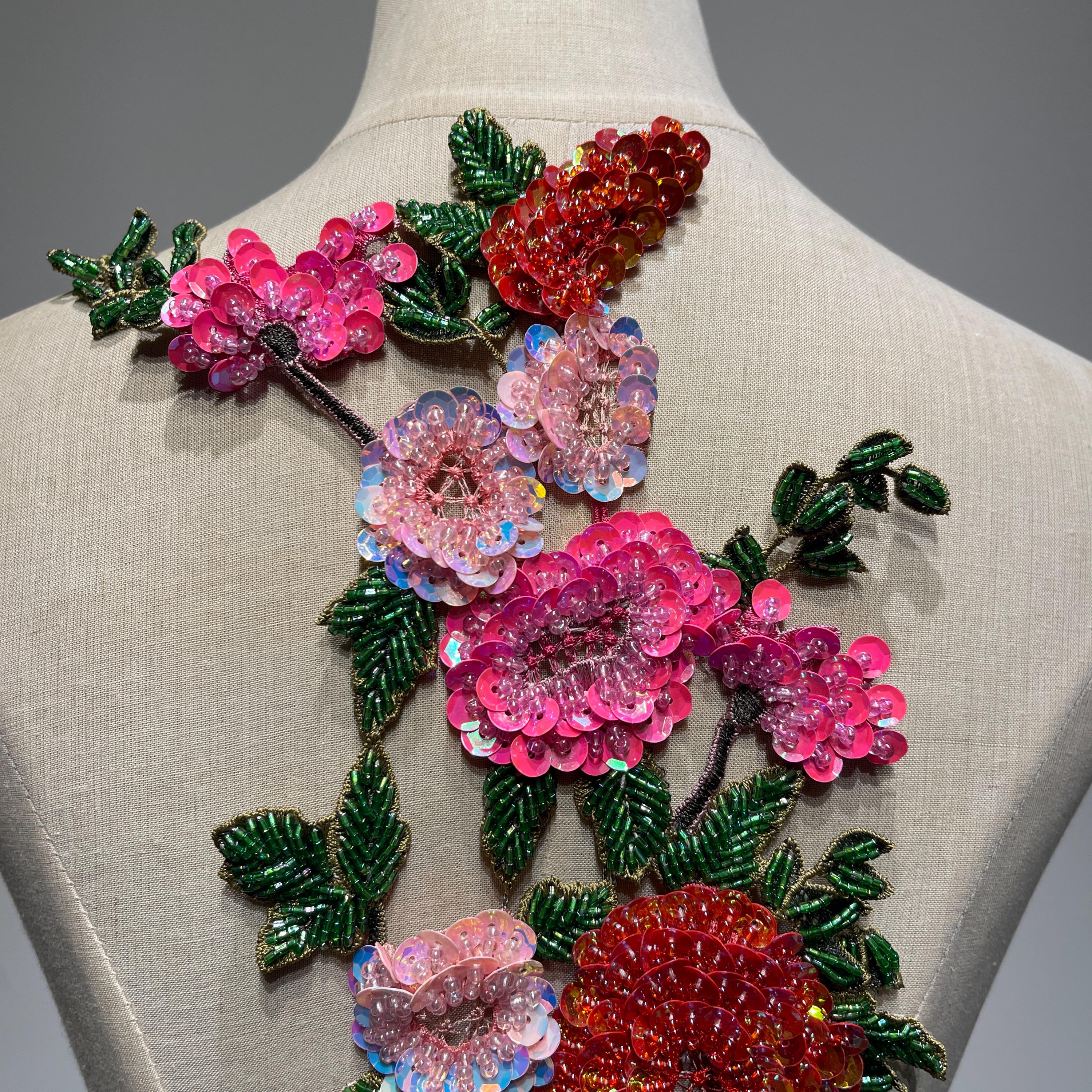 Sparkling Floral Embroidered Patch - Handmade Sequin Flower Appliqué ...