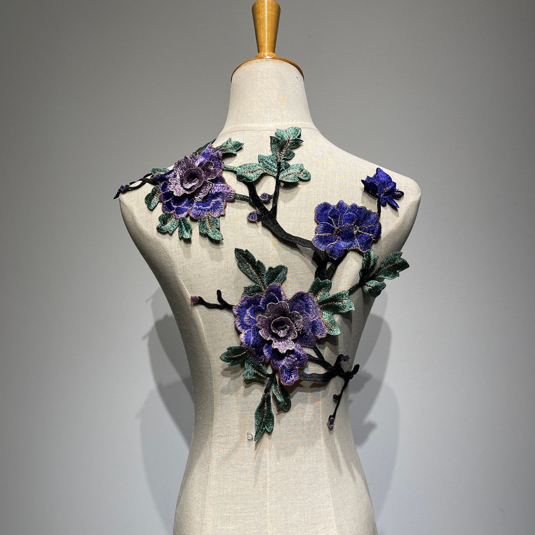 Purple Embroidered Flower Sew-on Patch - Vintage-inspired Large 3D ...