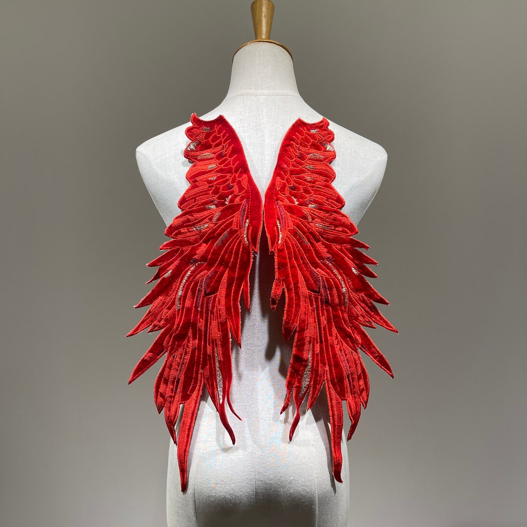 Cherry Red Velvet Angel Wings Sew on Patches for Vintage Clothes Back ...