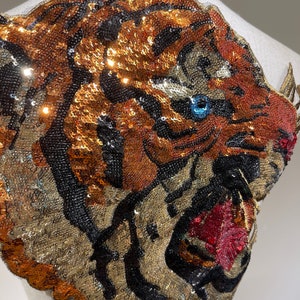 Vintage Tiger Gold Sequins Sew on Patches for Clothes Back Patch Embroidery of Denim Jackets ...