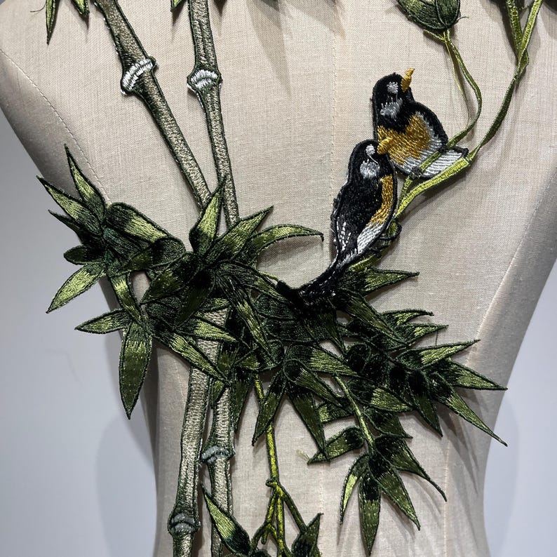 Large Embroidered Bamboo Patch - Birds Applique for Jacket Back - Etsy