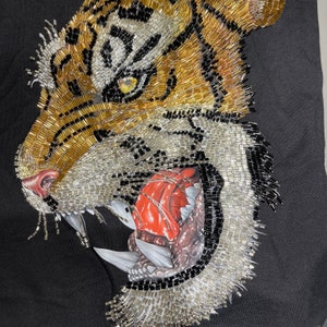 Exclusive Large Tiger Head Patch With Gold & Silver Beading Applique on ...