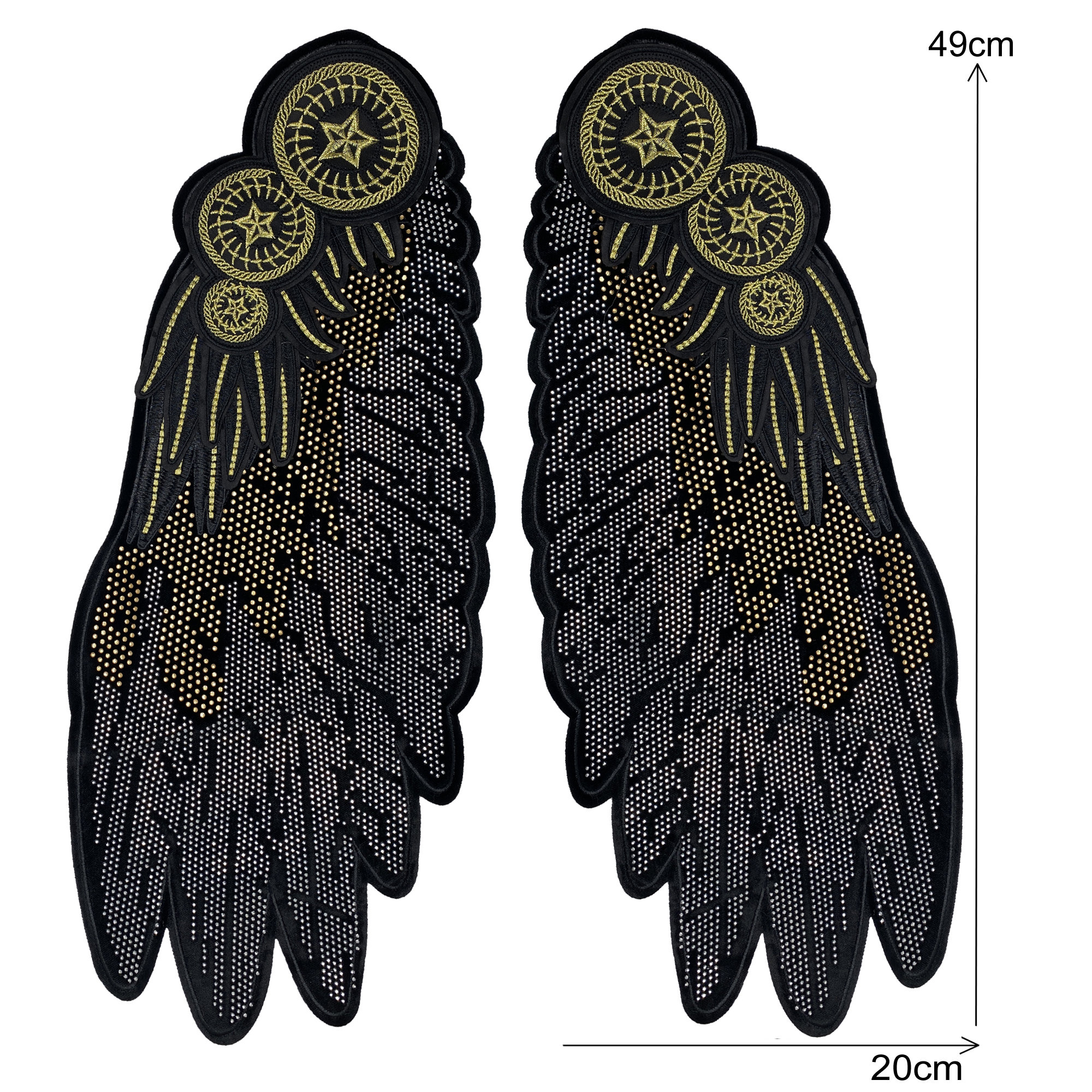 Large Angel Wings Gold Thread Star Embroidered Stick Drill Sew on ...