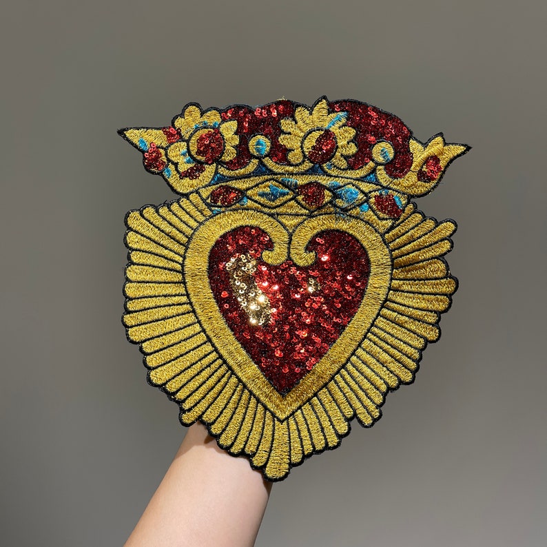 Large Sacred Heart Patch Red Sequins Sew on Patches Baroque - Etsy