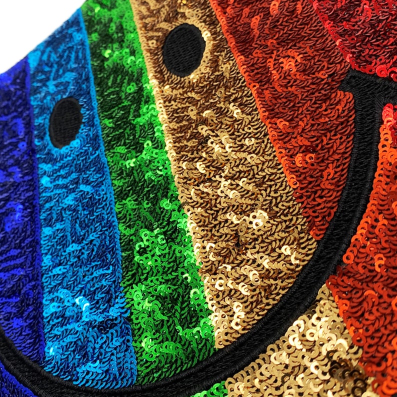 Large Rainbow Happy Face Sequins Patch for Clothes Colorful Embroidered ...