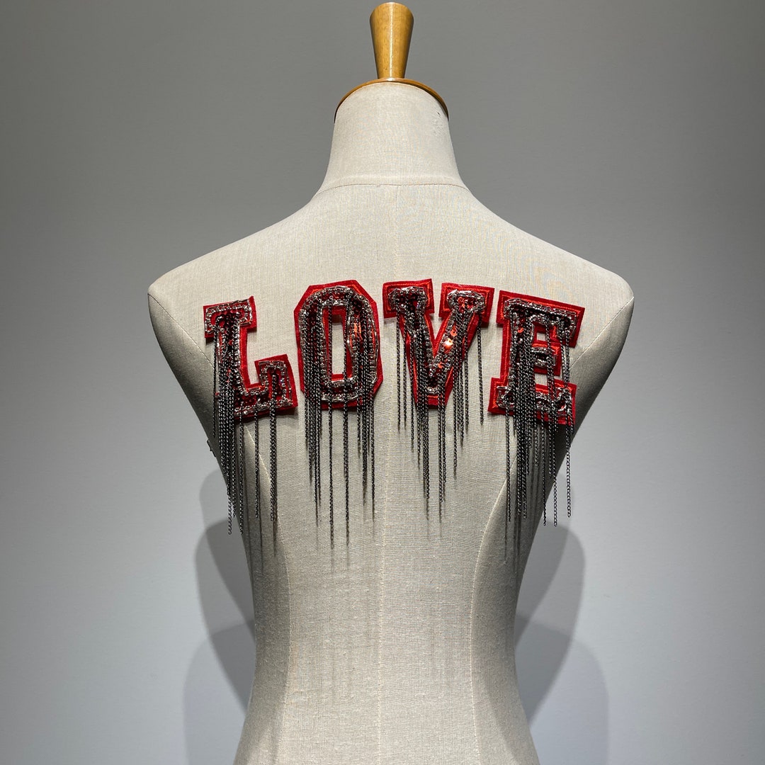 Handmade Red Sequins Love Letter Patch | Beaded Alphabet Applique With ...