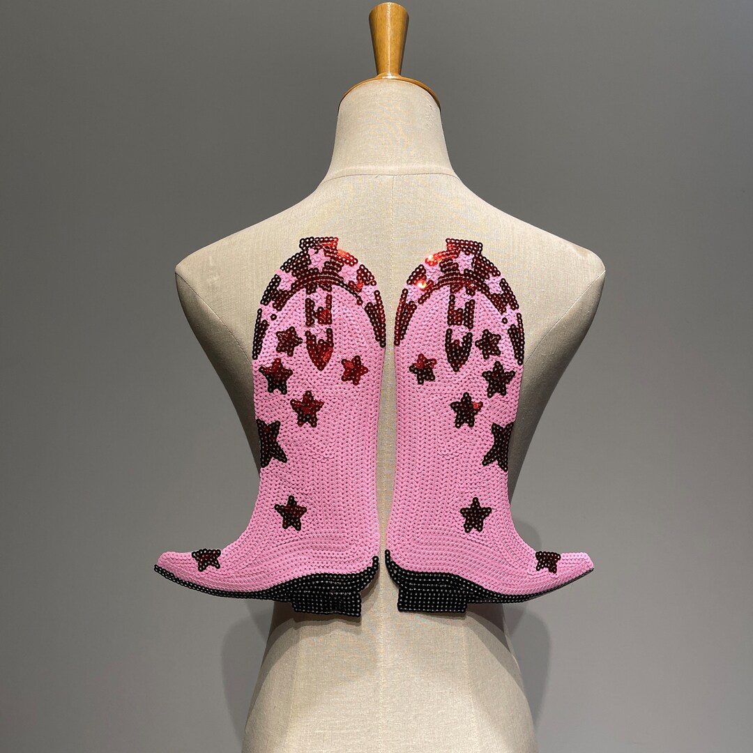 Pink Sequins Cowboy/cowgirl Boot Iron-on Patch - 28cm X 18cm - Unique ...