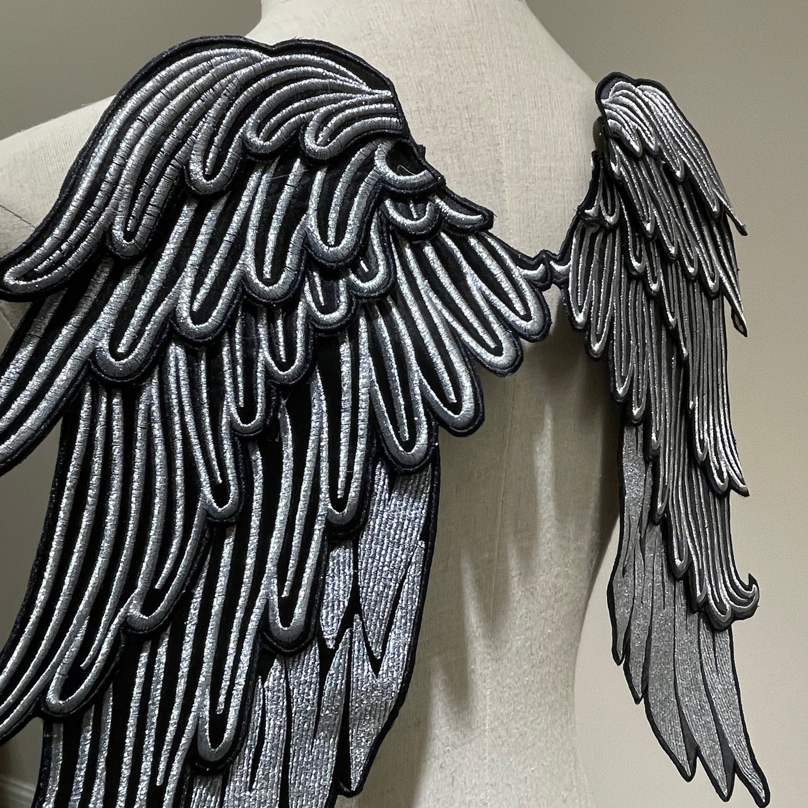 Silver and Black Angel Wings Patch for Vintage Clothes Back Patches or ...