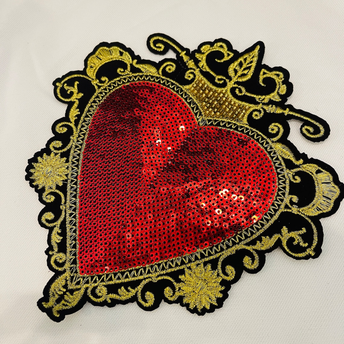 Sacred Heart Sequins Patch 80s Embroidery Design Baroque for - Etsy