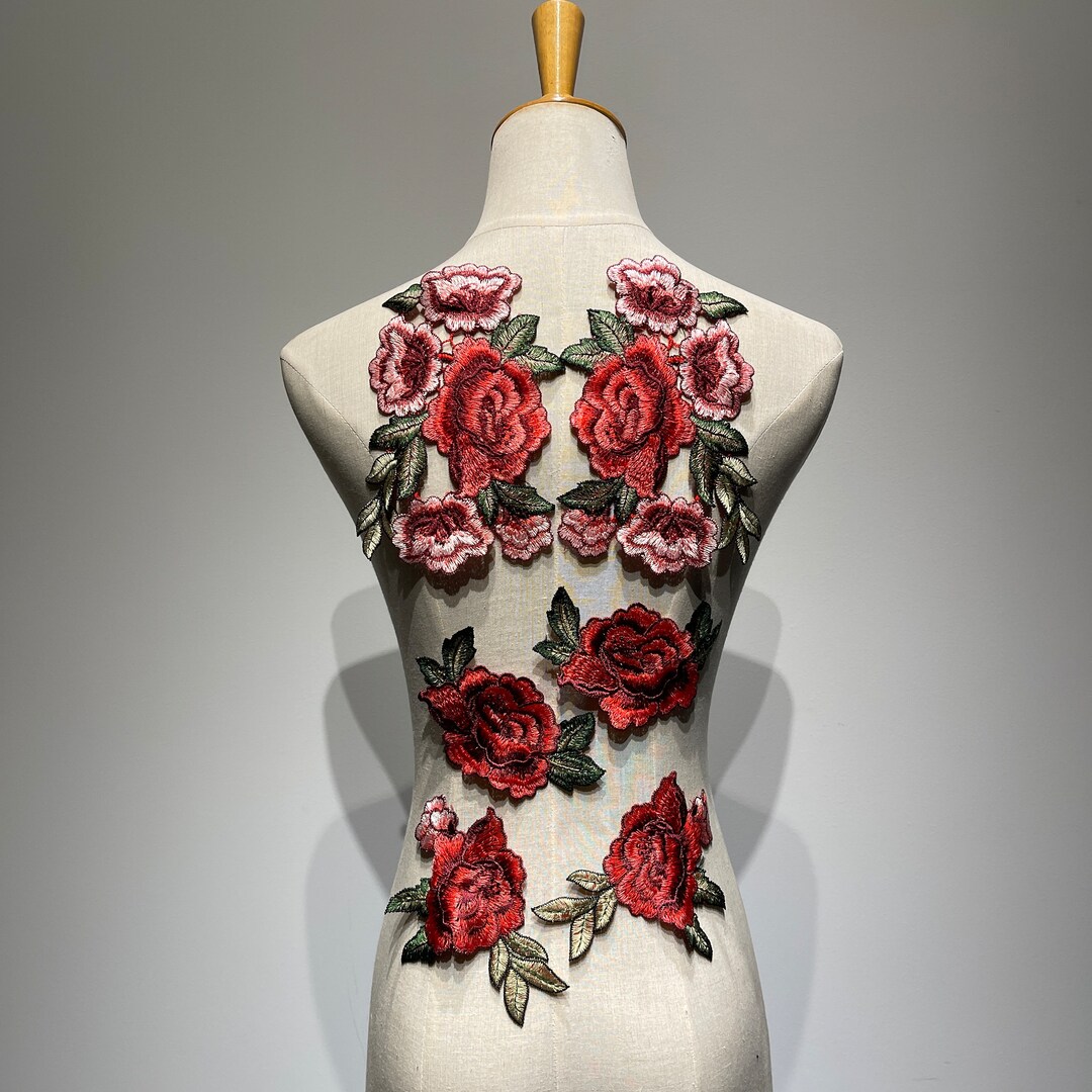 Embroidered Red Floral Appliqué for Taylor S-inspired Jacket or Vintage ...