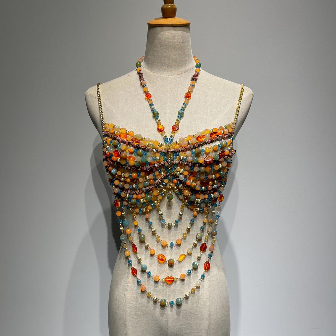 Handmade Crystal Beaded Top | Multicolor Boho Body Chain | Colorful ...