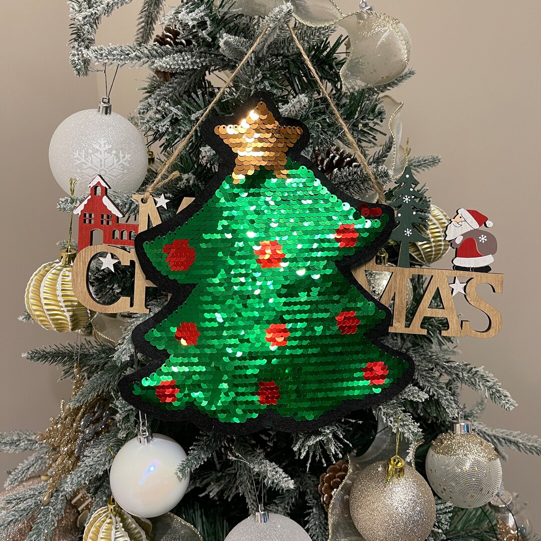 Flip Sequin Christmas Tree Patch - Green and Red Reversible Sparkly ...