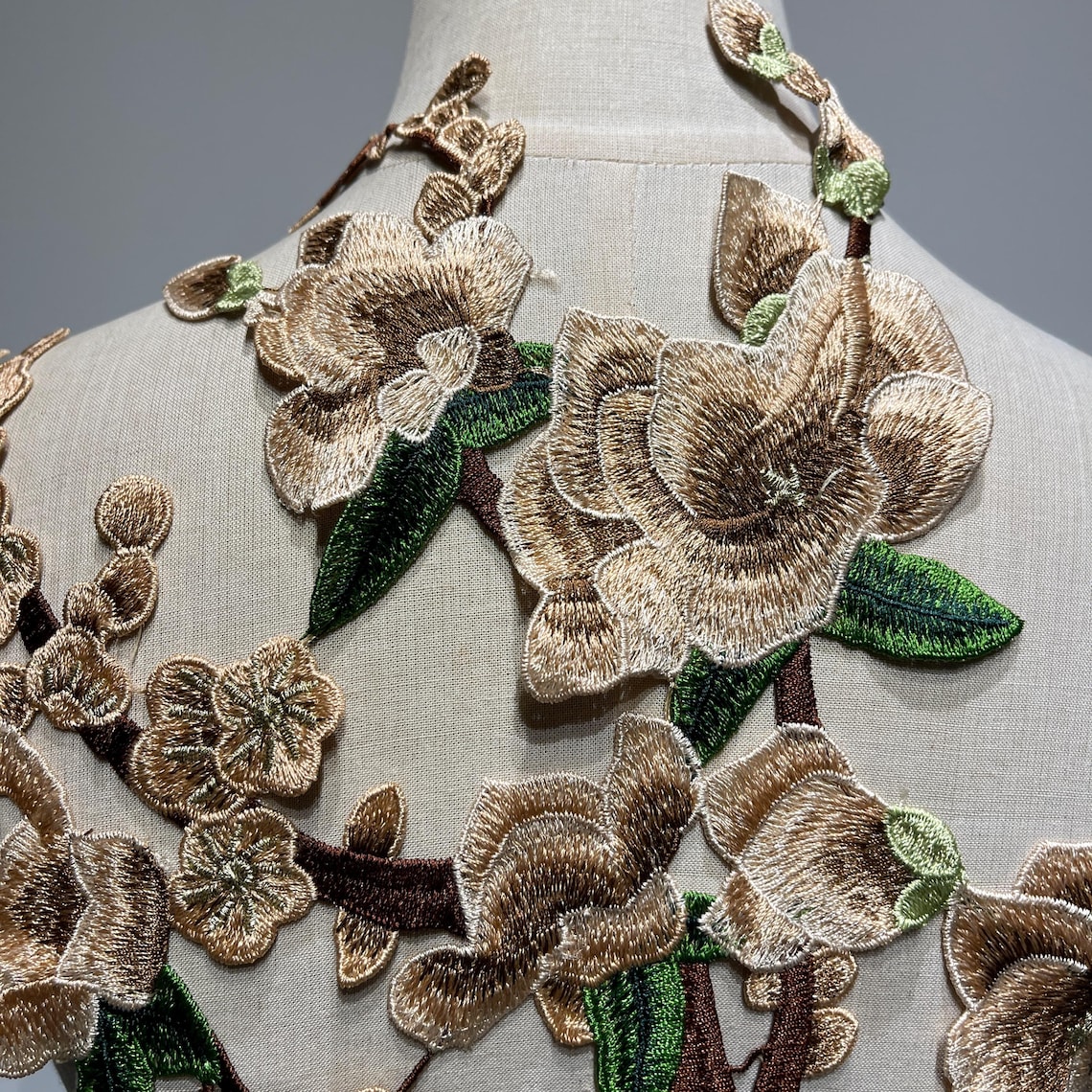 Oversized Beige Plum Blossom Patch - Large Floral Embroidered Patch for ...