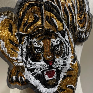 Gold Sequins Beaded Tiger Applique Handmade Sew on Patches for Vintage ...