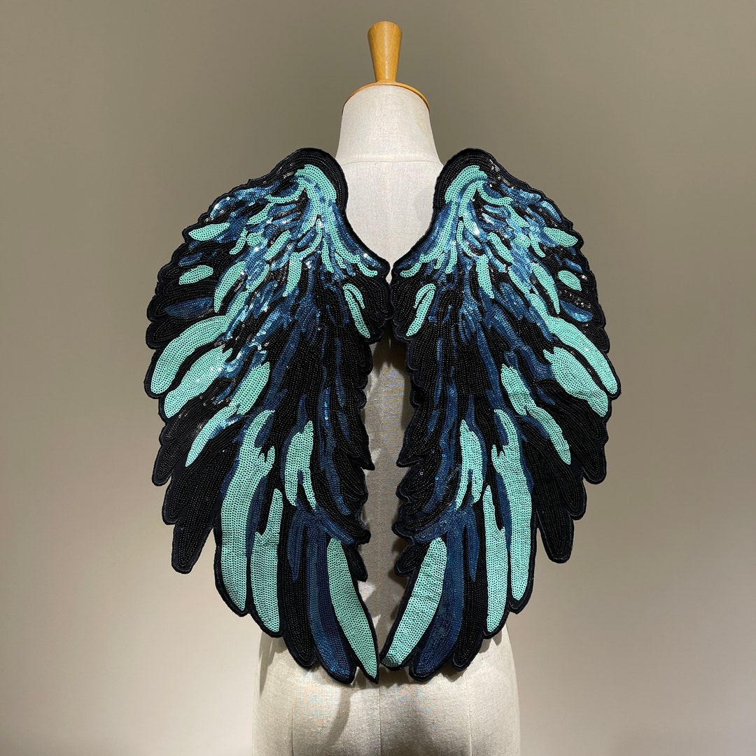 Large Angel Wings Mysterious Blue Performance Applique Sequins Sew on ...