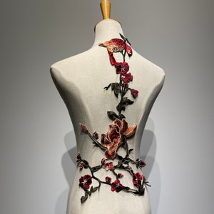 Large Embroidered Red Flower Patch With Red Bird Accent - Lifelike ...