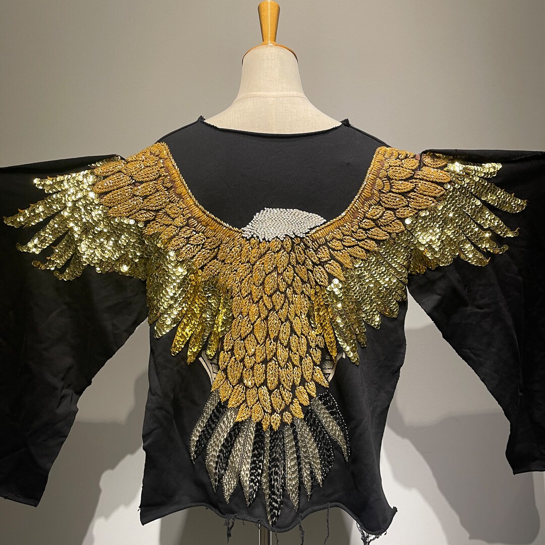 Extra Large Gold Sequins Eagle Back Patch - Handcrafted Avian Artistry ...