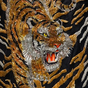 Extra Large Beaded Tiger Patch - Gold Silver Handcrafted Beads ...
