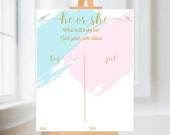 Gender Prediction Game Sign, Printable, Cast Your Vote He or She Game ...