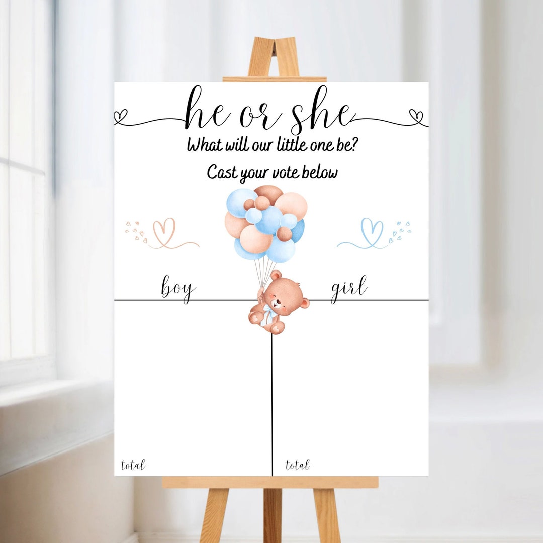 Gender Prediction Game Sign, Printable, Cast Your Vote He or She Game ...