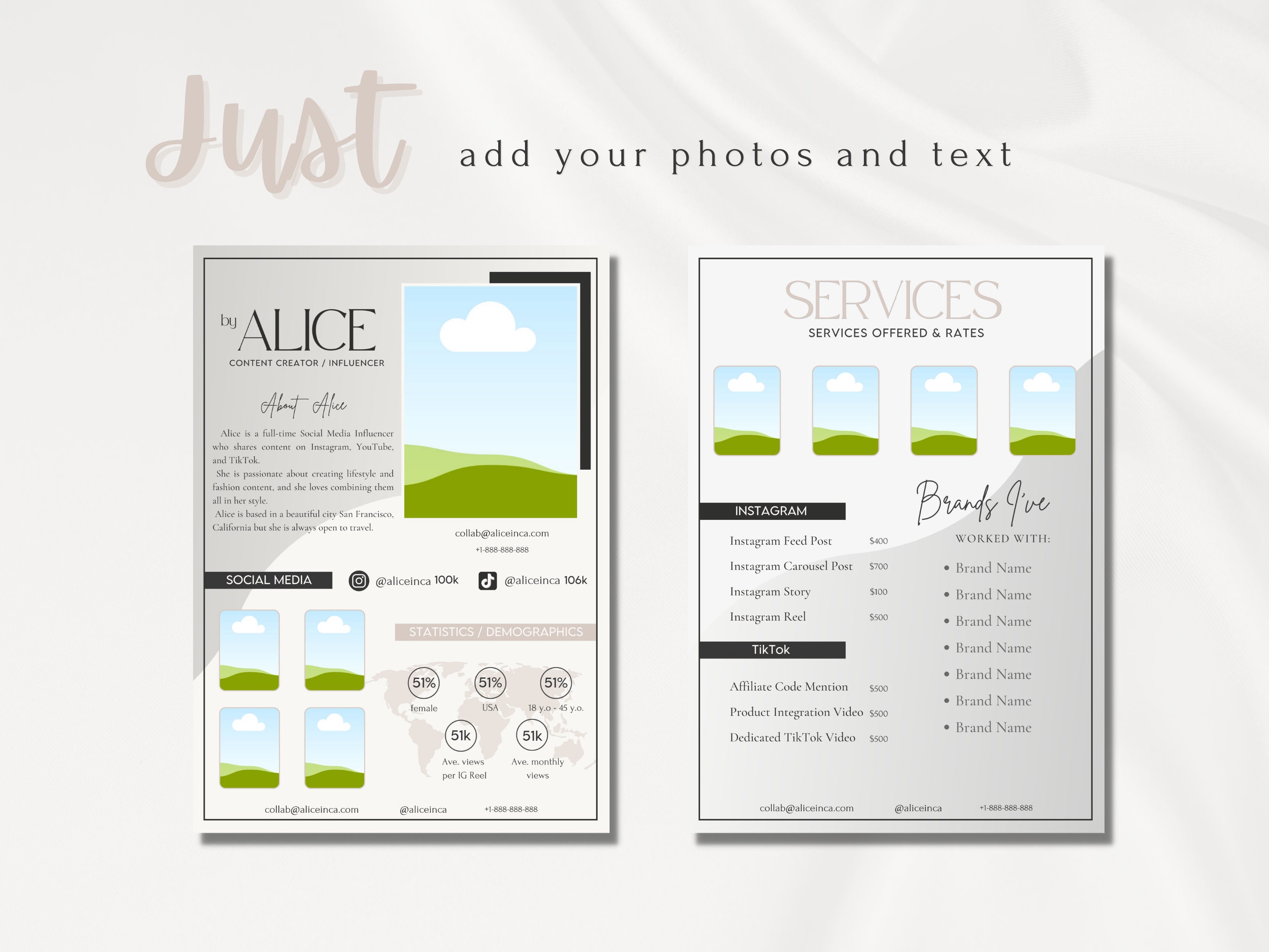 MEDIA KIT & Rate Card Template for Instagram, Tiktok Influencers and ...