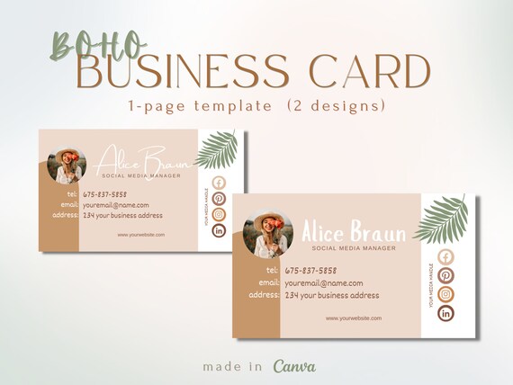 BOHO Business Card Template 1 Page Template Designed in - Etsy