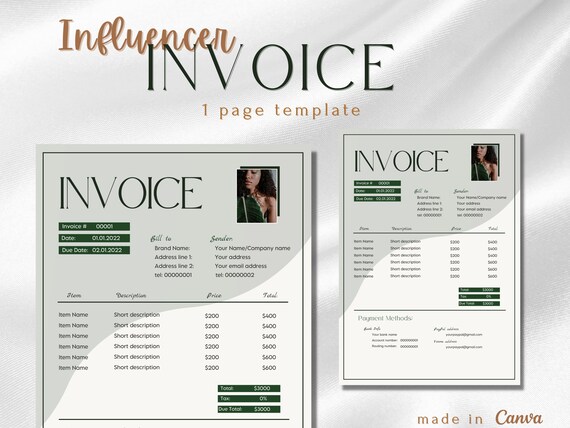 INVOICE Template for Instagram Tiktok Influencers and - Etsy