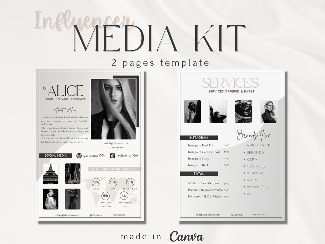 MEDIA KIT & Rate Card Template for Instagram, Tiktok Influencers and ...