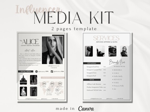 MEDIA KIT & Rate Card Template for Instagram Tiktok - Etsy