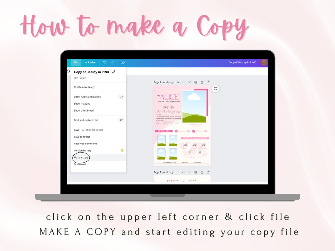 Influencer Media Kit Template, Pink Design, Canva (PDF) - Etsy