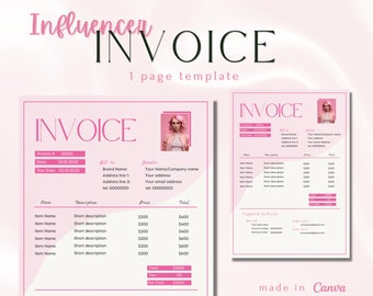 INVOICE Template for Instagram, Tiktok Influencers and Bloggers 1 Page ...