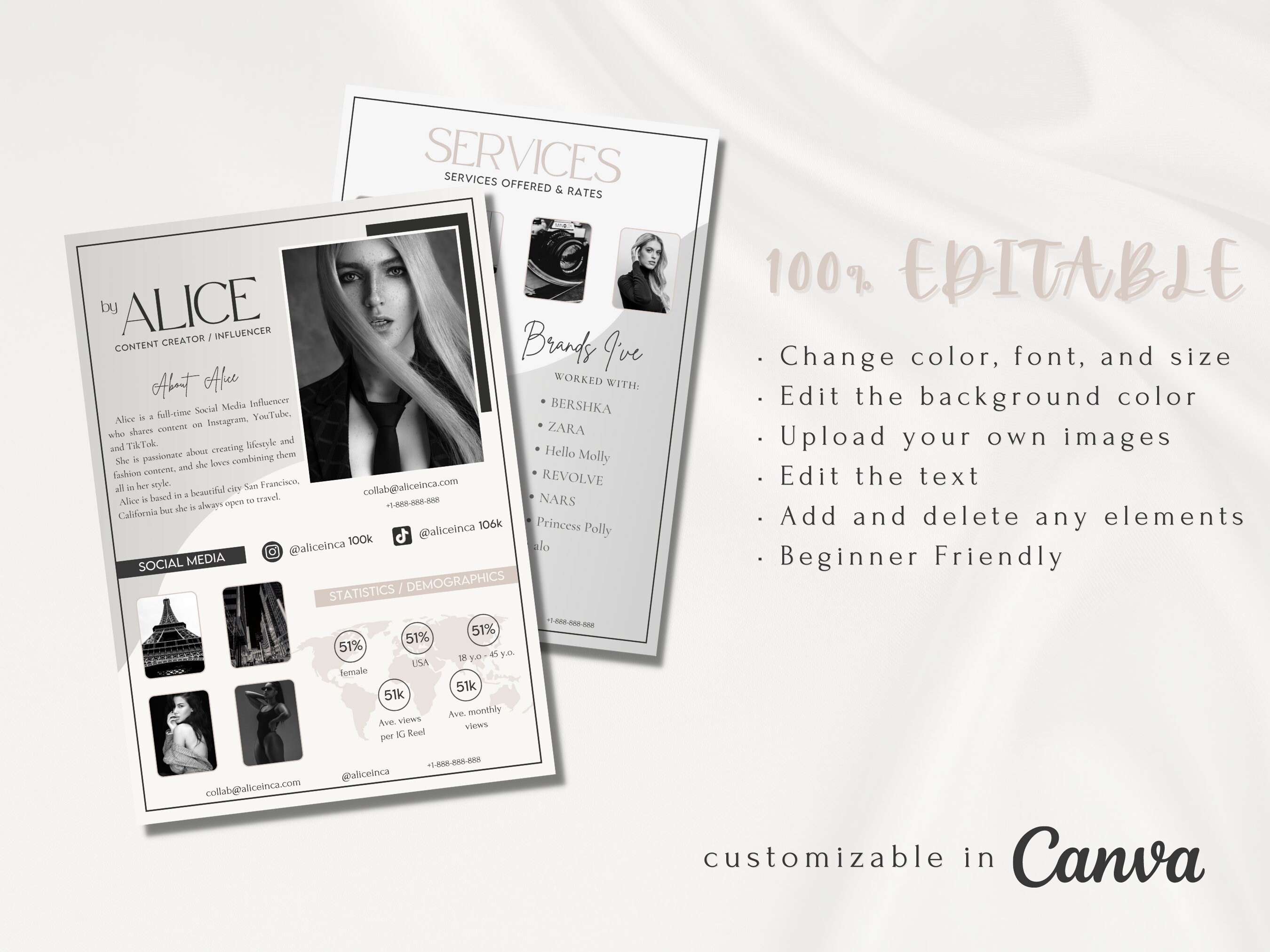 MEDIA KIT & Rate Card Template for Instagram, Tiktok Influencers and ...