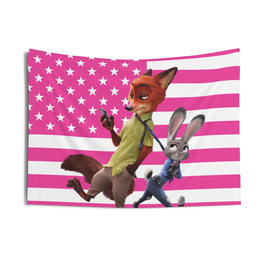 Judy Hopps and Nick Wilde Zootopia Flag, Nick Wilde Indoor Wall ...