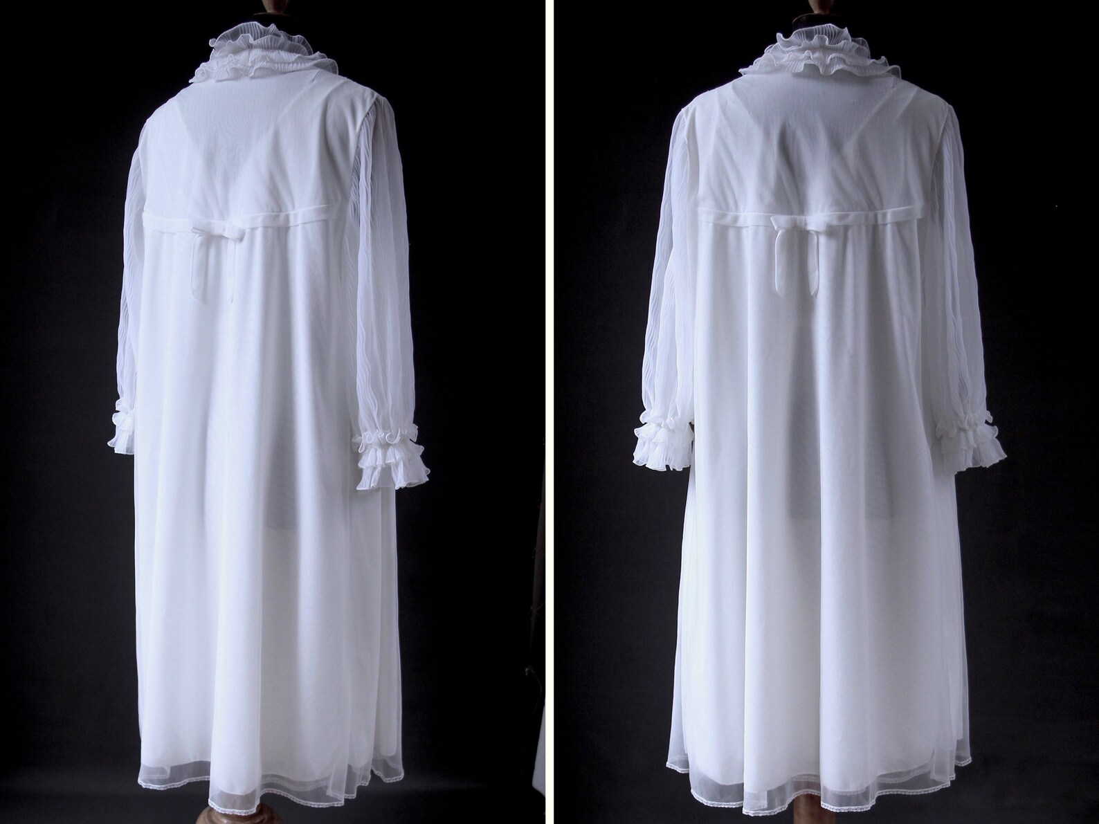 1960s/1970s Peignoir Set in White Sheer Nylon Tricot Chiffon With Lace ...