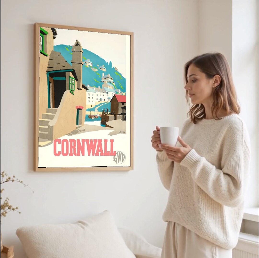 Cornwall England Vintage Travel Poster Retro Uk Travel Wall Art Print ...