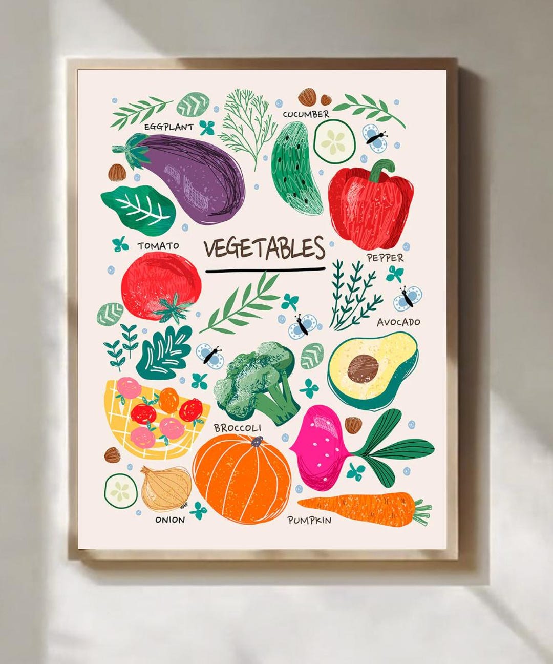 Vegetable Art Print Farm Fresh Produce Poster Home or Cafe Wall ...