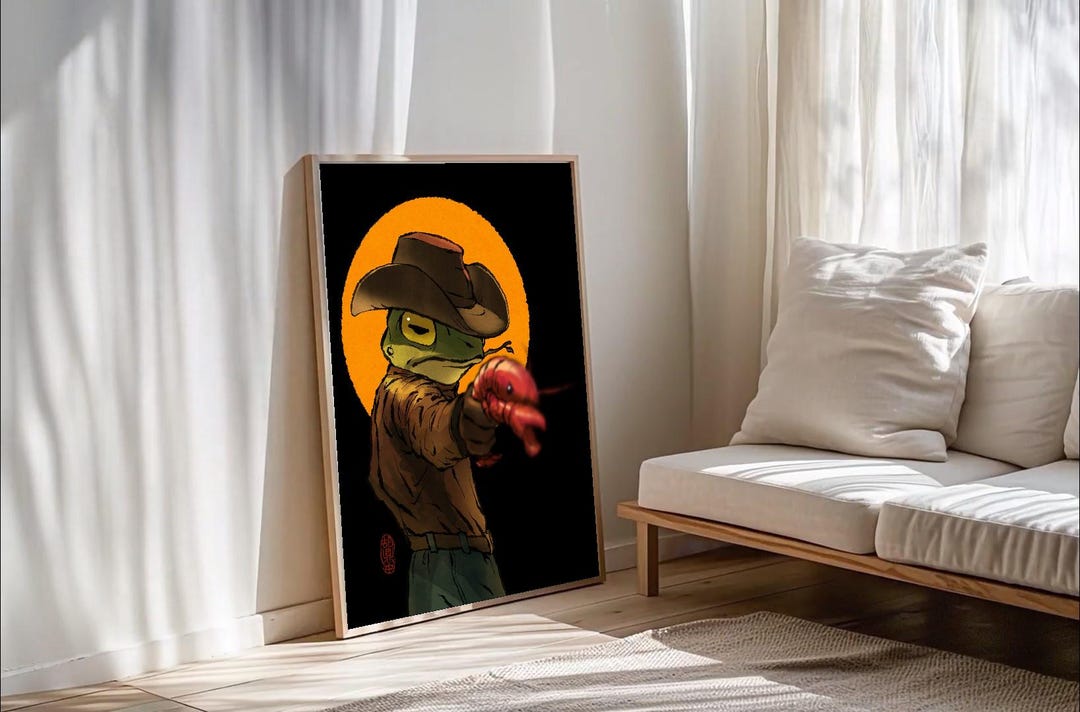 Gunslinger Cowboy Western Frog With Pistol Shrimp Crawdad Artwork ...
