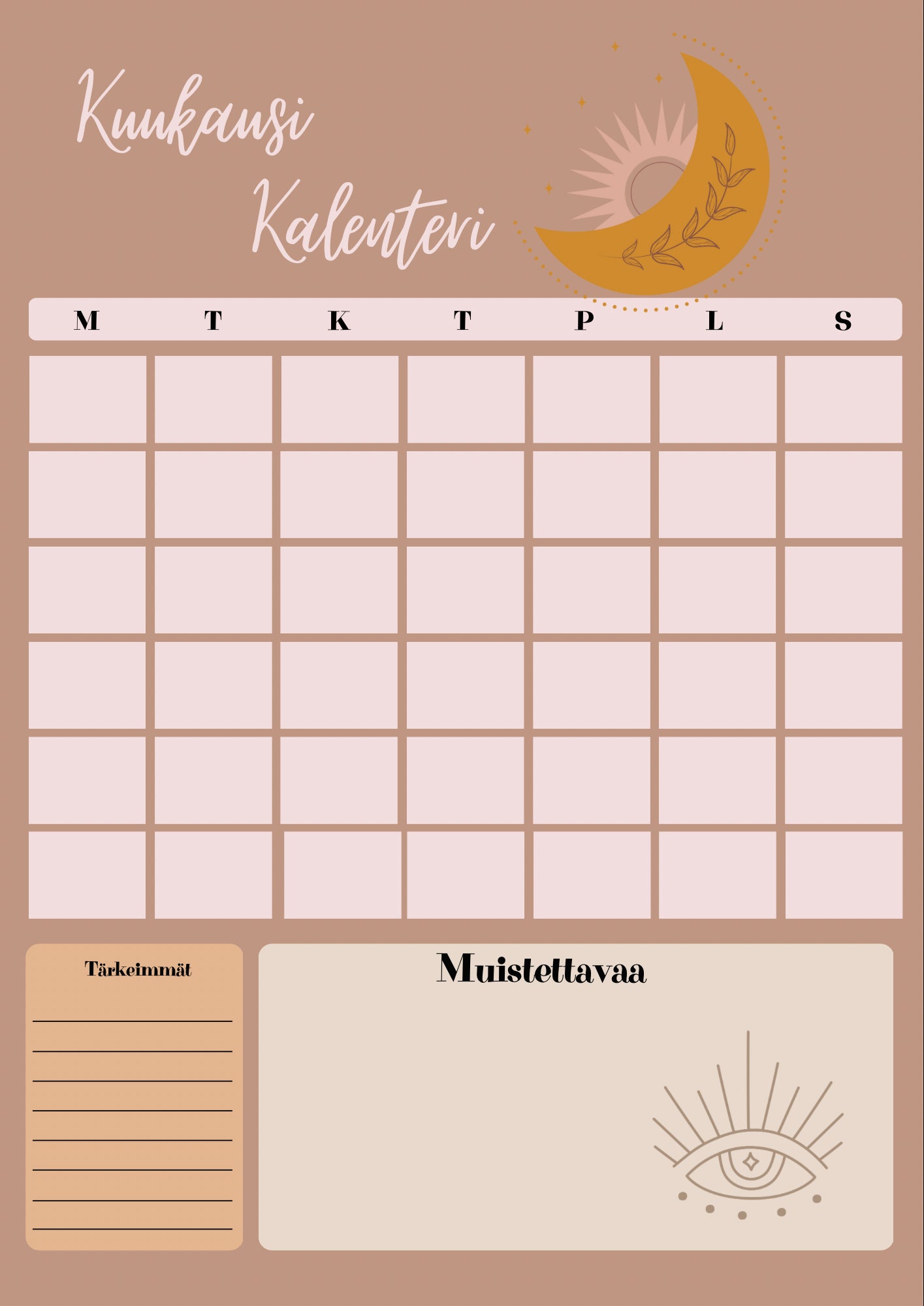 Kalenteri/ Calendar Printable Calendar Printattava - Etsy