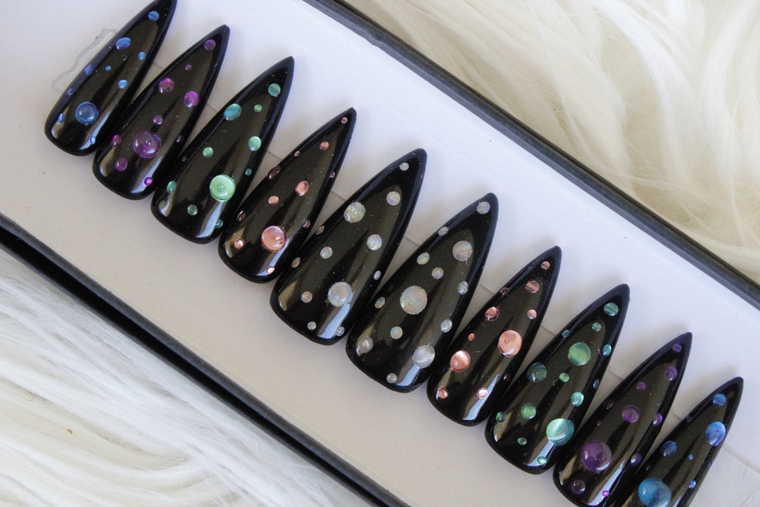 Chrome Drops Press on Nails: Choose Your Color, 10 or 20 Pc Set - Etsy