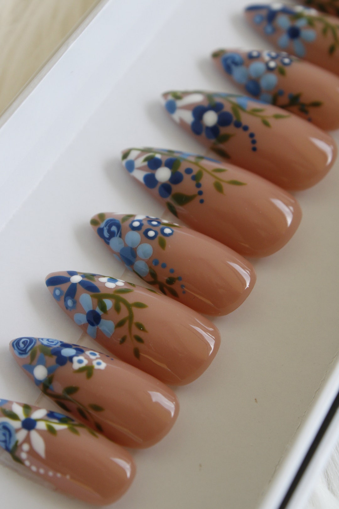 Blue Bouquet Spring Press on Nails - 10 or 20pc Blue Flower Press on ...